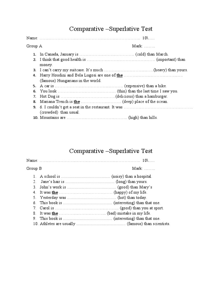 Comparative-Superlative Test | PDF