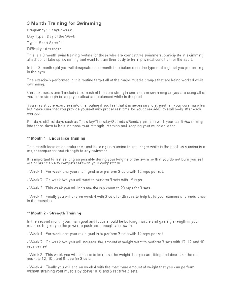 Advanced Swim Training & Gym Plan | PDF