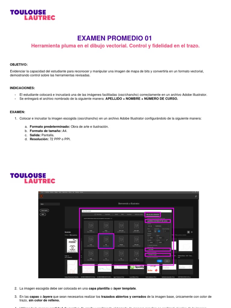 Examen Promedio 01: Herramienta Pluma en El Dibujo Vectorial. Control y Fidelidad en El Trazo ...