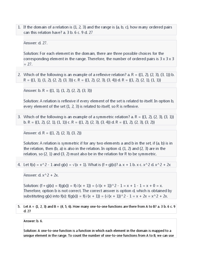 MCQ For Class 12 Mathematics Relations and Functions | PDF | Language Arts & Discipline ...