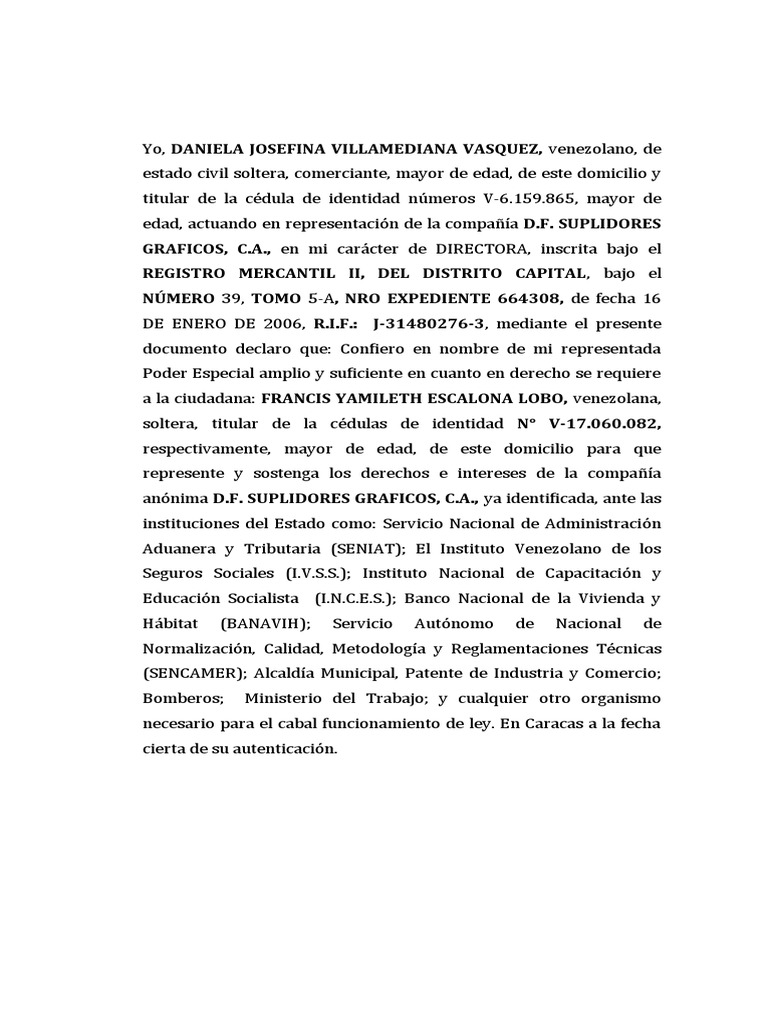Poder Notariado para Representación Legal | PDF | Política | Ciencias ...