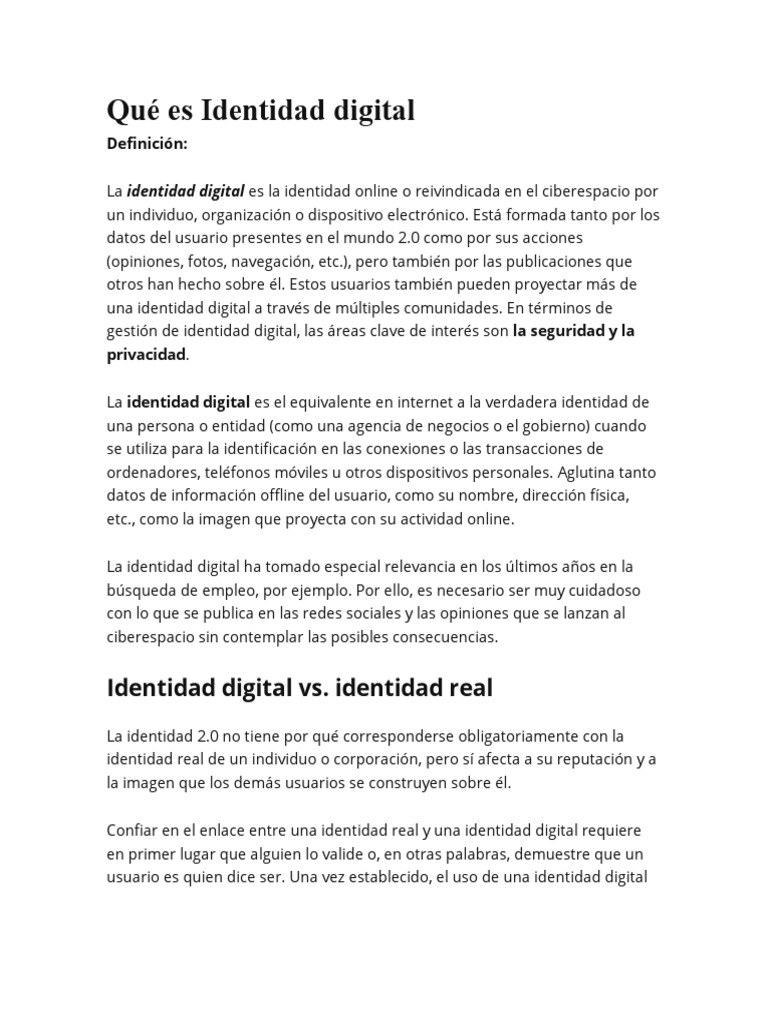 Definición y características de la identidad digital | PDF | Internet ...