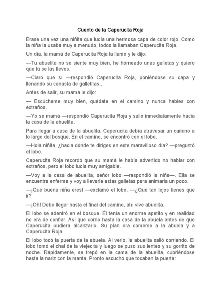 Cuento de La Caperucita Roja | PDF | Caperucita Roja