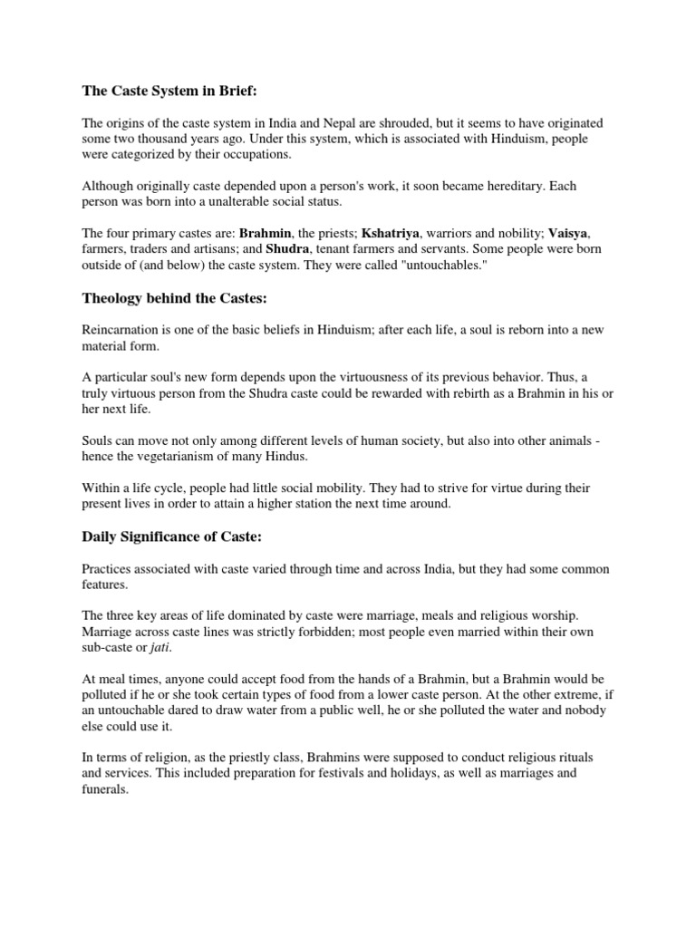 The Caste System | PDF | Dalit | South Asia