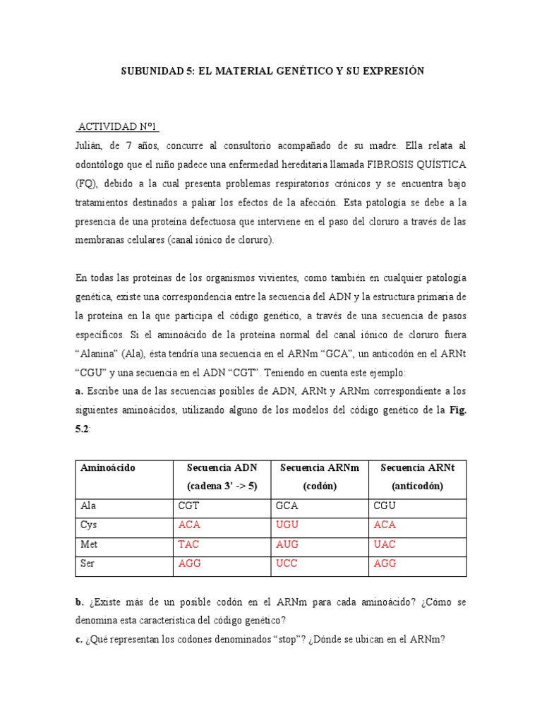 Resolución de La Actividad, El Material Genético y Su Expresión 2023 | Descargar gratis PDF ...