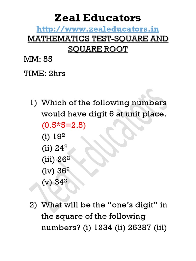 Square and Square Root QP | PDF | Numbers | Square Root