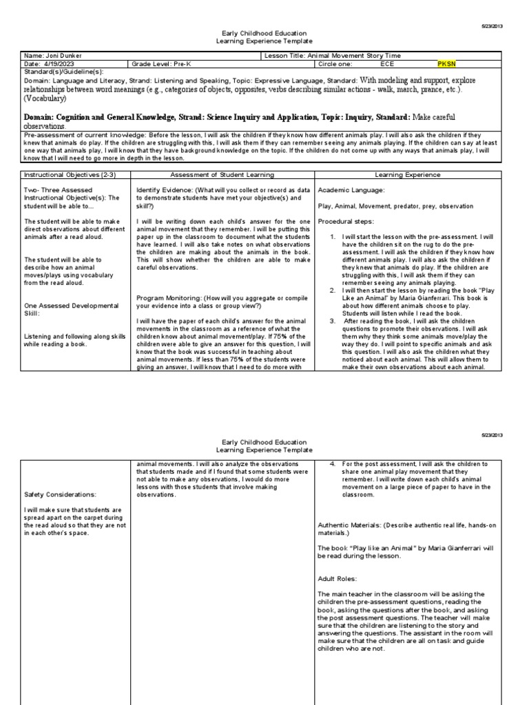 Ece Final Lesson Plan Template 2 | PDF
