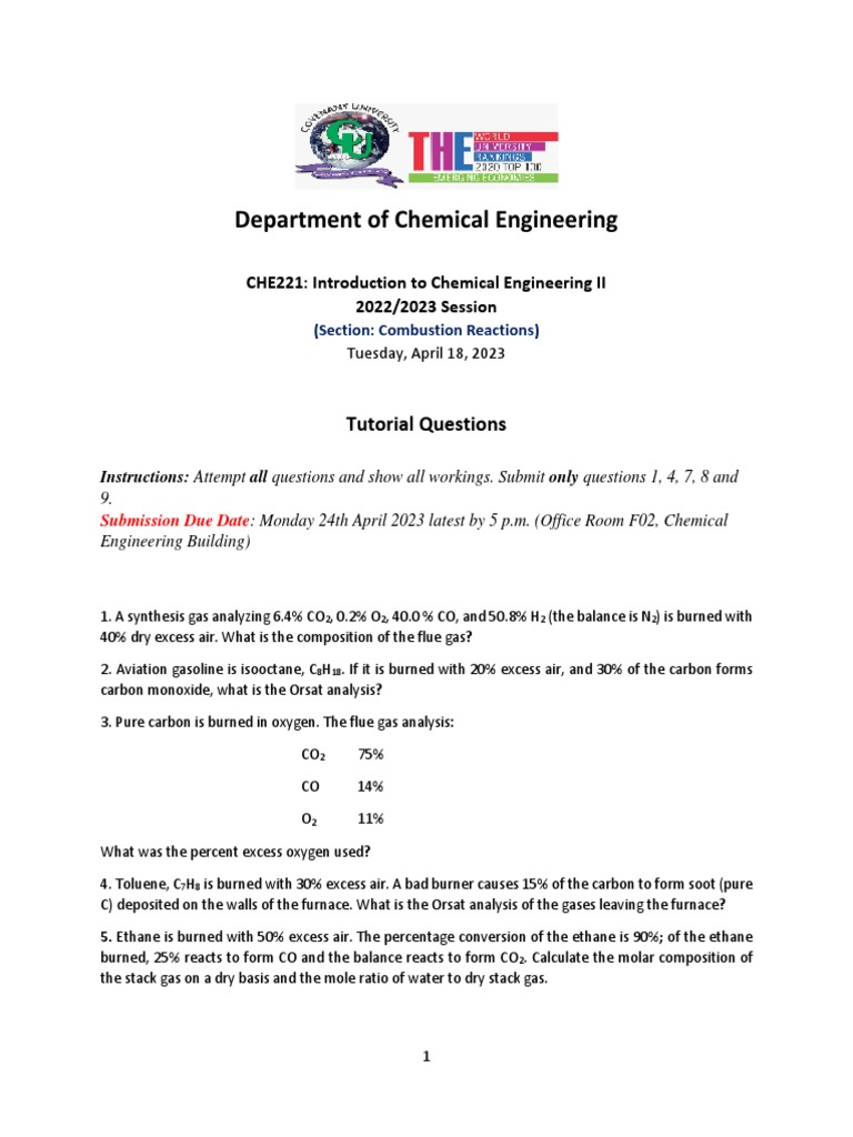 Combustion Reactions Tutorial Questions - CHE221 | Download Free PDF | Carbon Dioxide | Chemical ...
