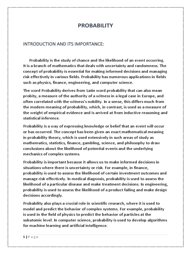 Math Project Class 11 Probability | PDF | Probability | Risk
