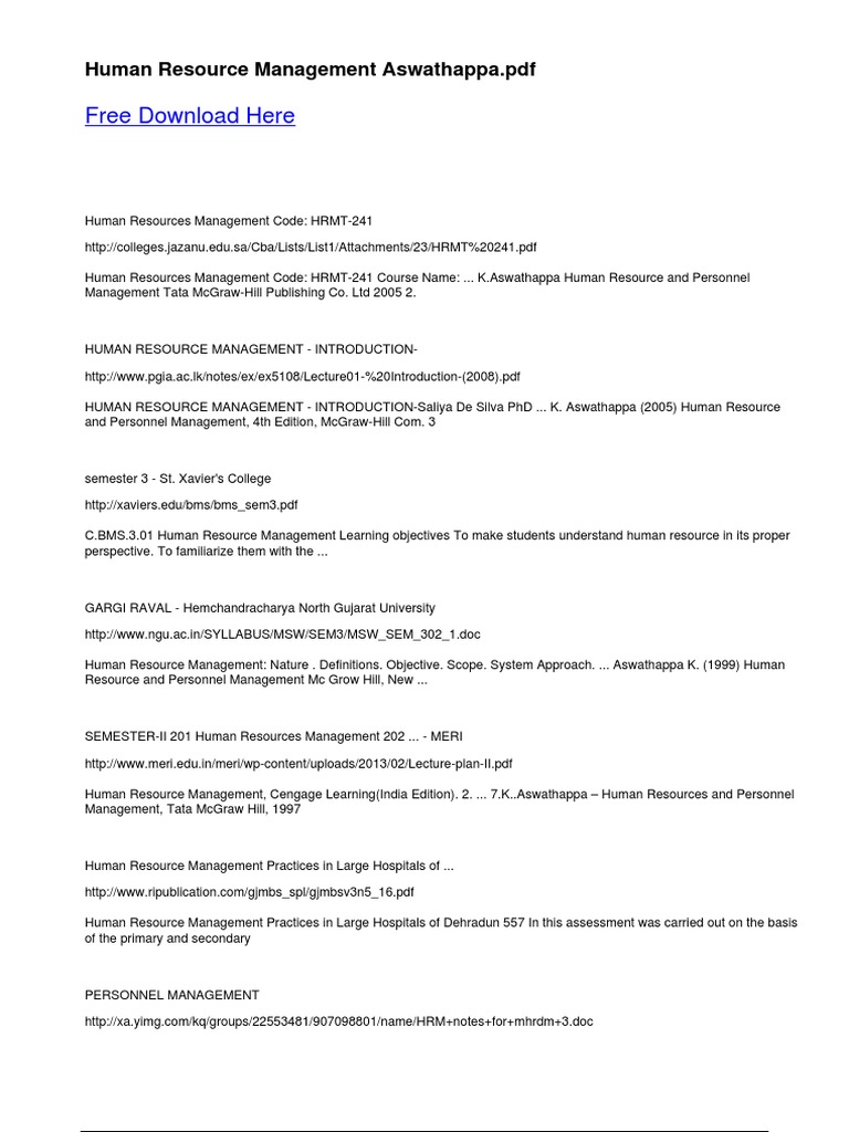 Free Download Here: Human Resource Management Aswathappa PDF | PDF | Computers | Technology ...