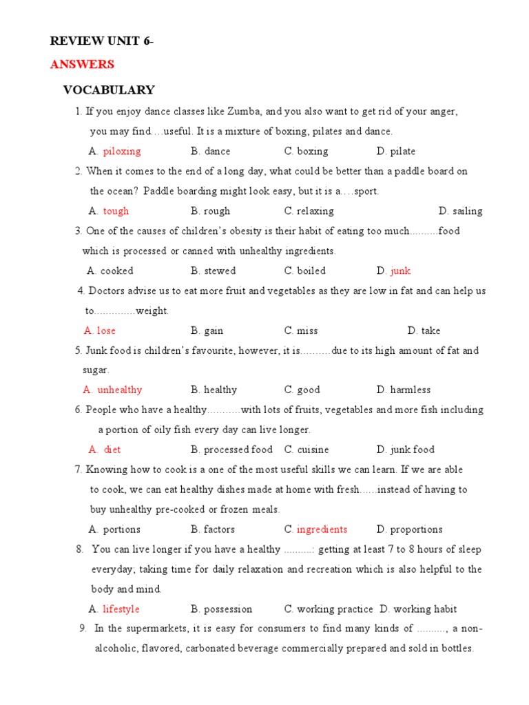 Review Unit 6 - Answers | PDF | Proteins | Tea