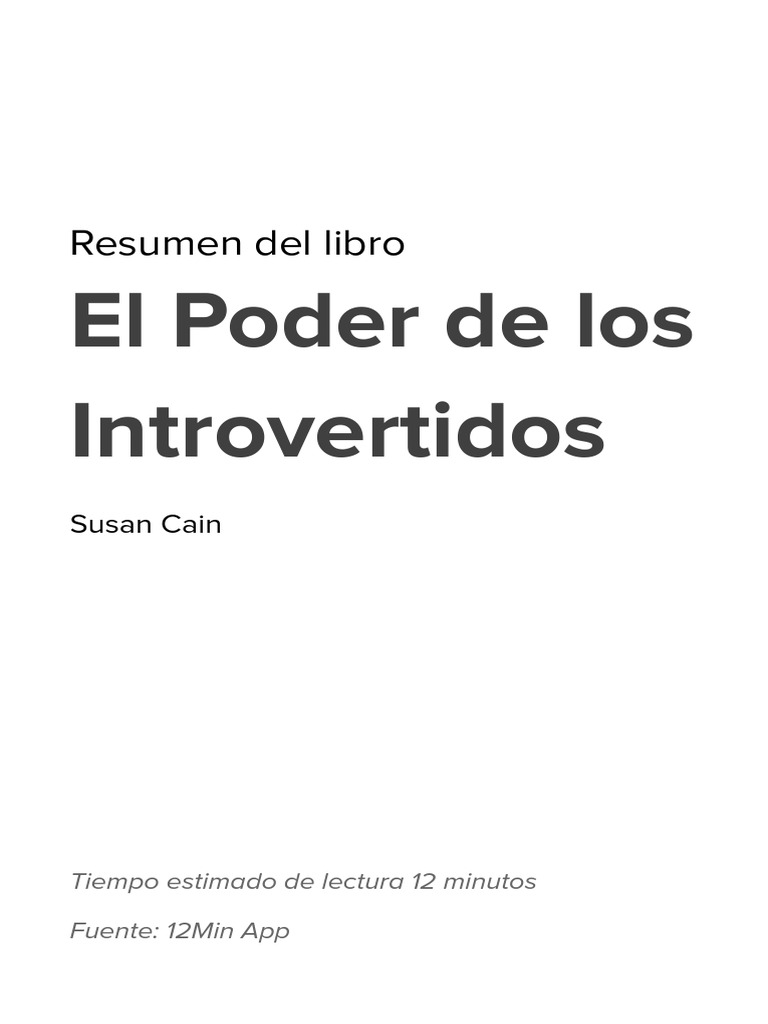 El Poder de Los Introvertidos: Resumen Del Libro | PDF | Las emociones ...