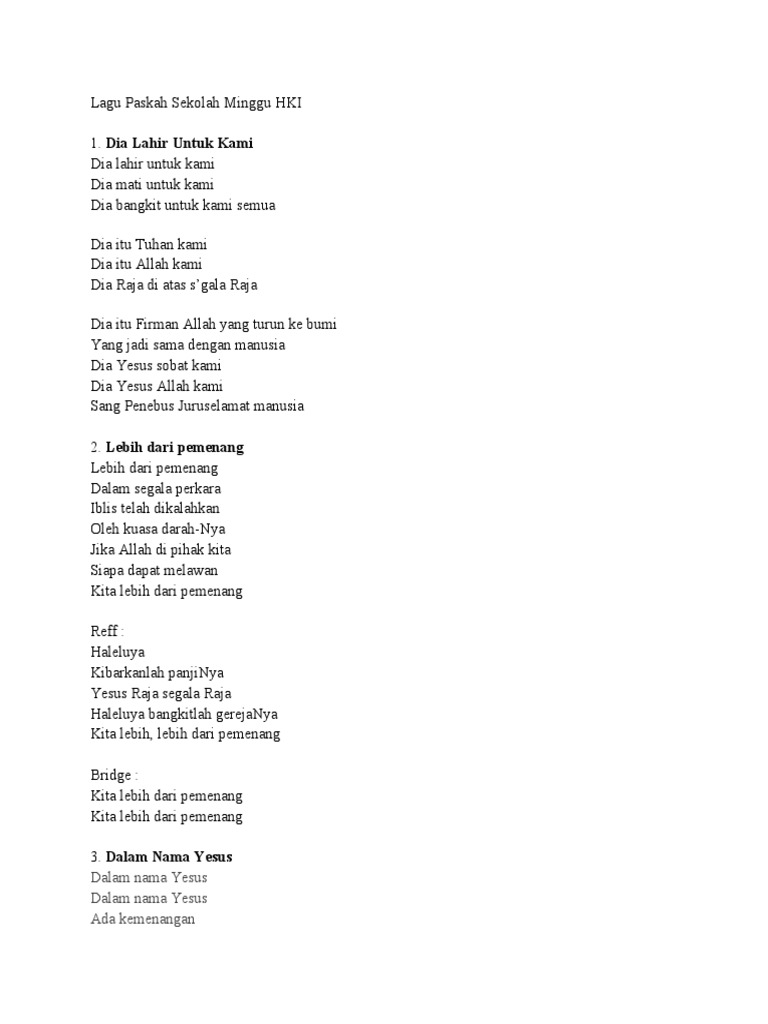 Lagu Paskah Sekolah Minggu HKI | PDF | Kajian Bahasa Asing | Agama & Spiritualitas