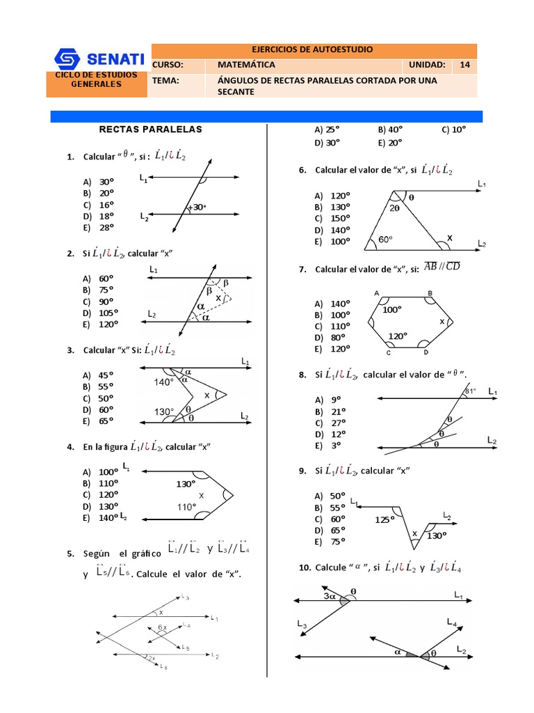 14 - Rectas Paralelas - Ejercicios | PDF