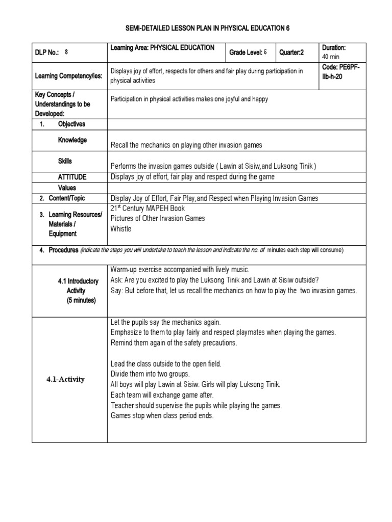 MELC Based LP P.E.6Q2Day 8 | Download Free PDF | Cognitive Science | Behavior Modification
