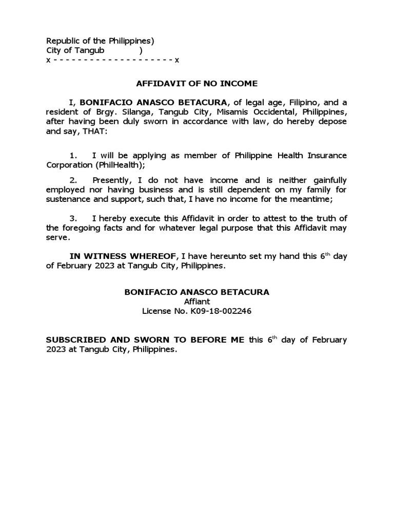 Affidavit of No Income | PDF