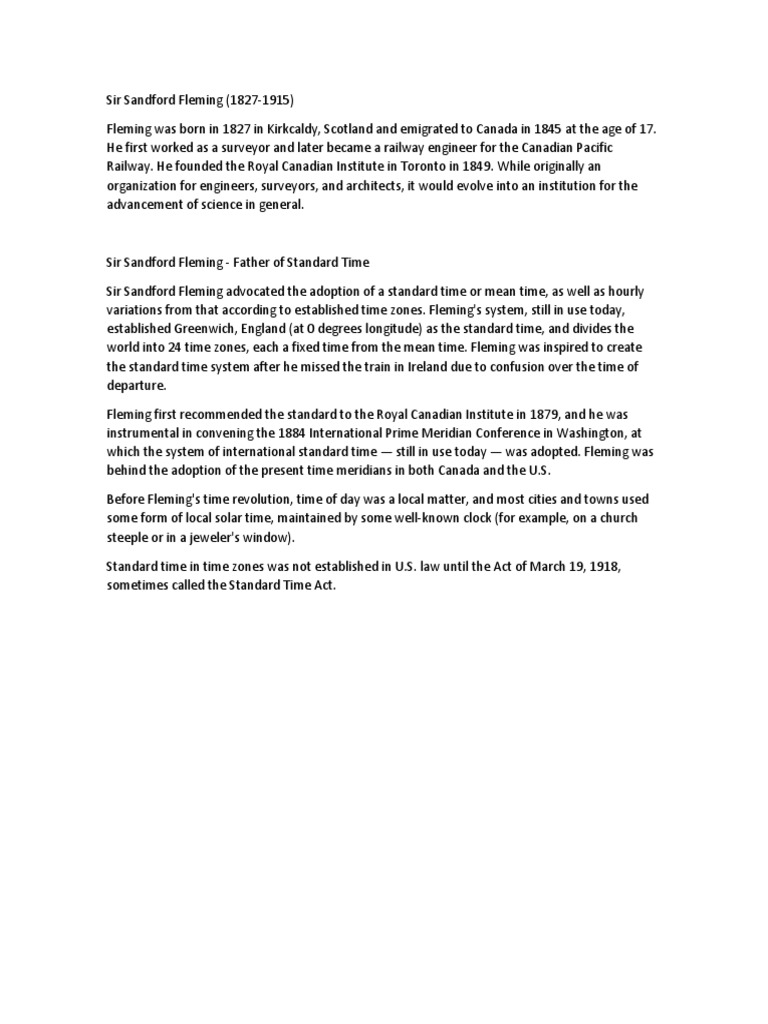 Sir Sandford Fleming and Time Zones | PDF