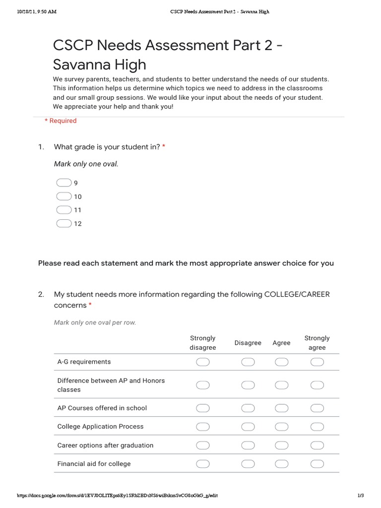 cscp needs assessment - teacher | PDF | Education Theory | Cognition