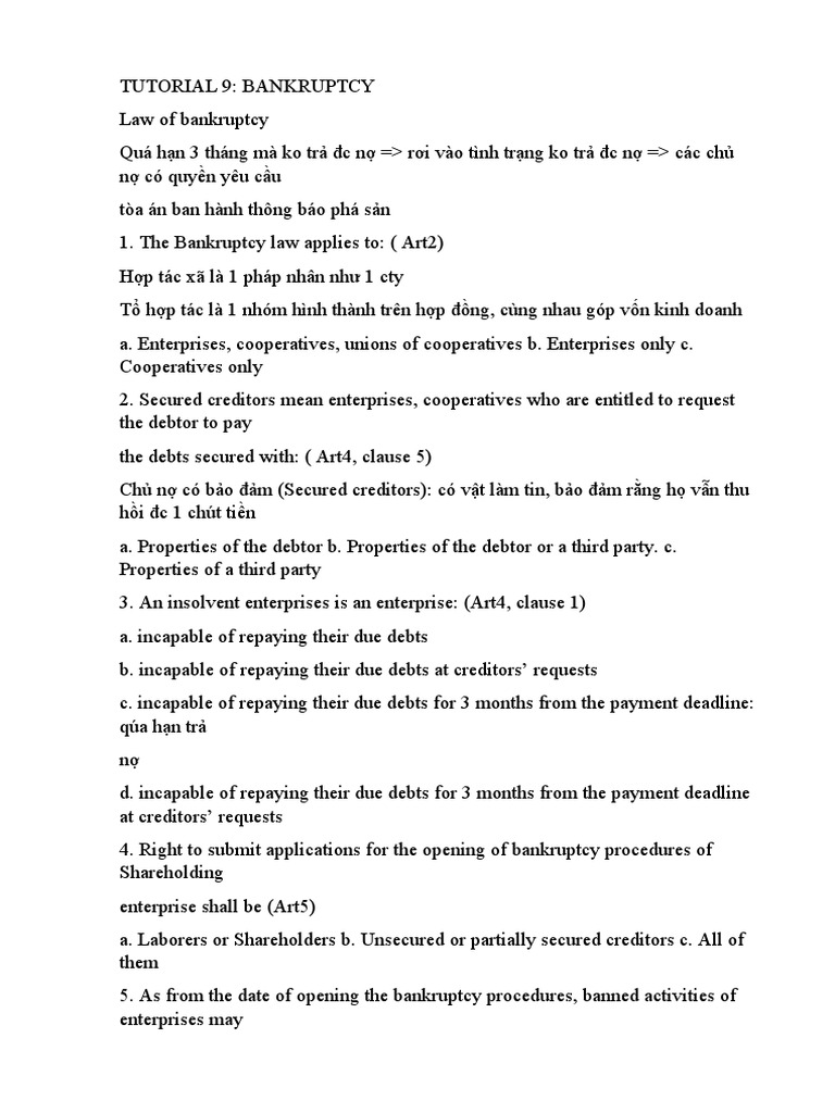 TUTORIAL 9 Blaw | PDF | Bankruptcy | Debt
