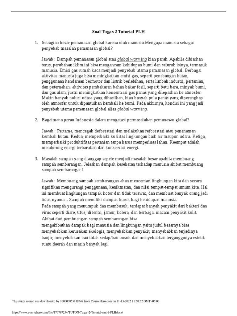 Soal Tugas 2 Tutorial PLH: Polusi Udara | PDF