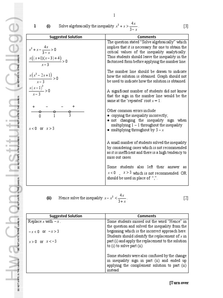 2022 C1 Promo Solutions - Comments For Students | PDF | Equations | Inequality (Mathematics)