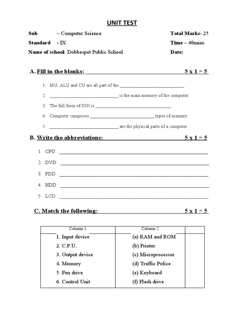 Unit Test 2 Computer Science Pdf Computer Data Storage Central 9213