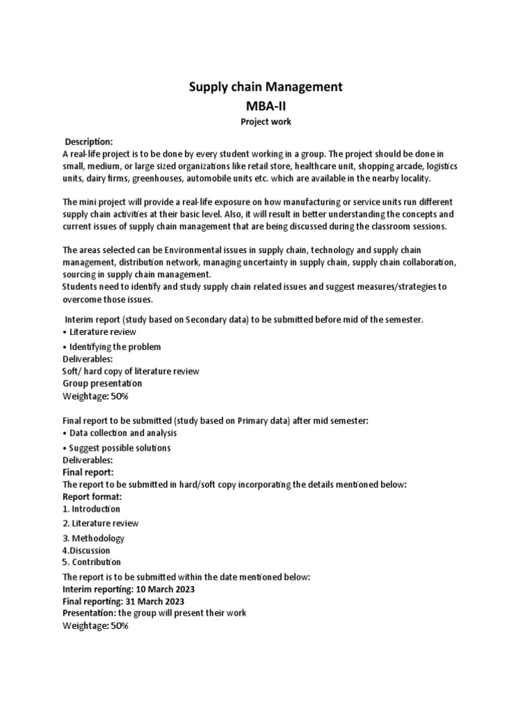 MBA Student Supply Chain Project | PDF | Finance & Money Management ...