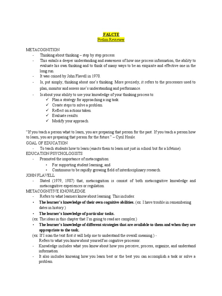 Metacognition: Thinking about Thinking | PDF | Learning | Metacognition