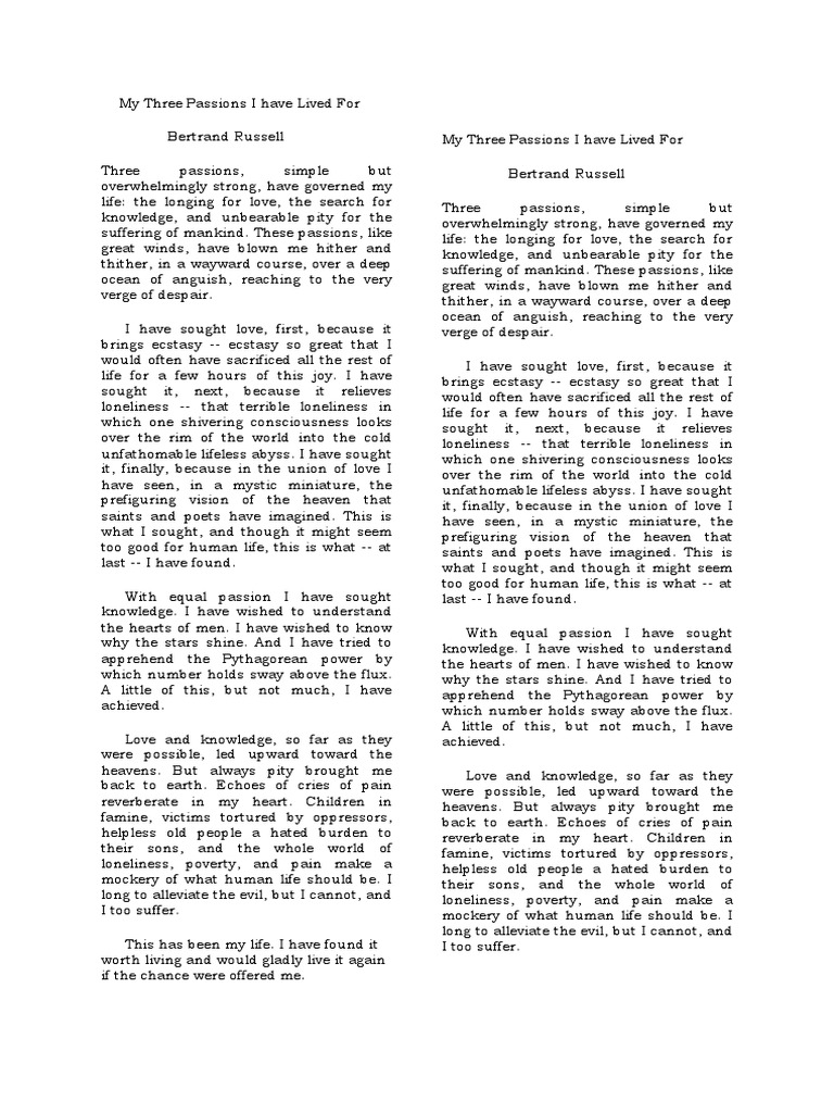 My Three Passions I Have Lived For | PDF