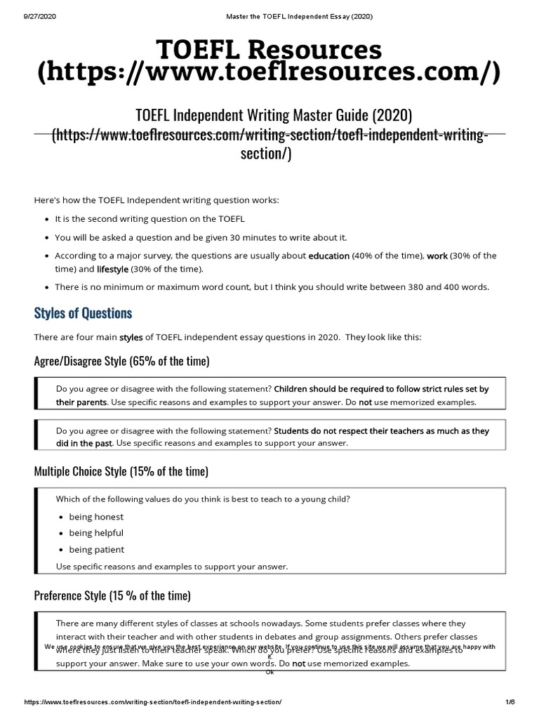 Master The TOEFL Independent Essay (2020) | Download Free PDF | Teachers | Essays