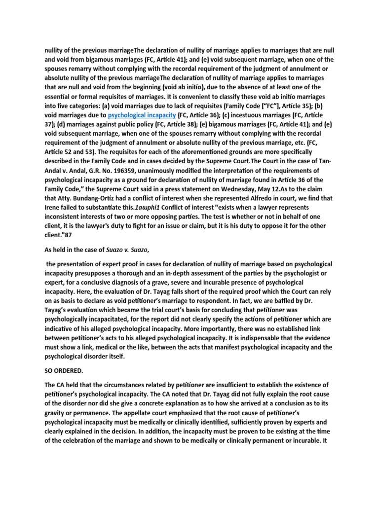 Psychological Incapacity | PDF | Annulment | Marriage