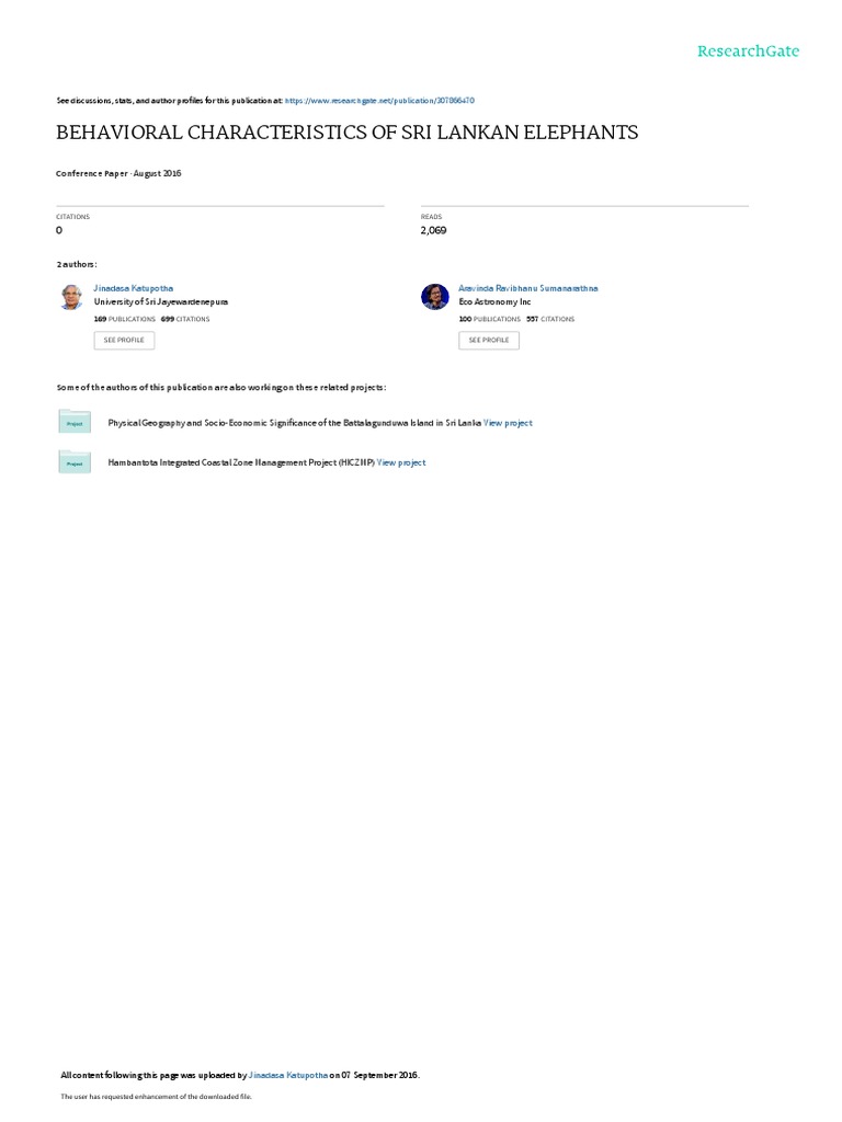 Behavioral Characteristics of Sri Lankan Elephants | PDF | Elephant ...