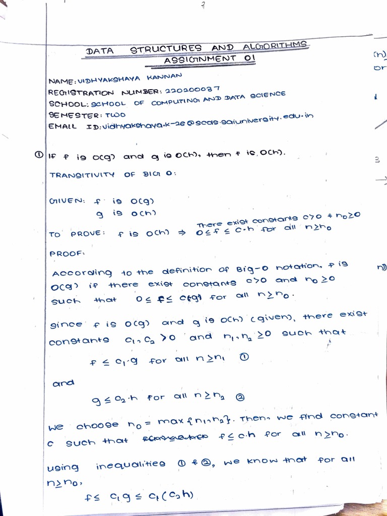 Data Structures and Algorithms Assignment 01 Solutions - Sai University - 2022-2023 | PDF