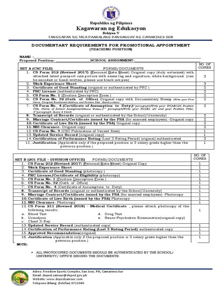 Checklist For Promotion - Teaching Positions | PDF