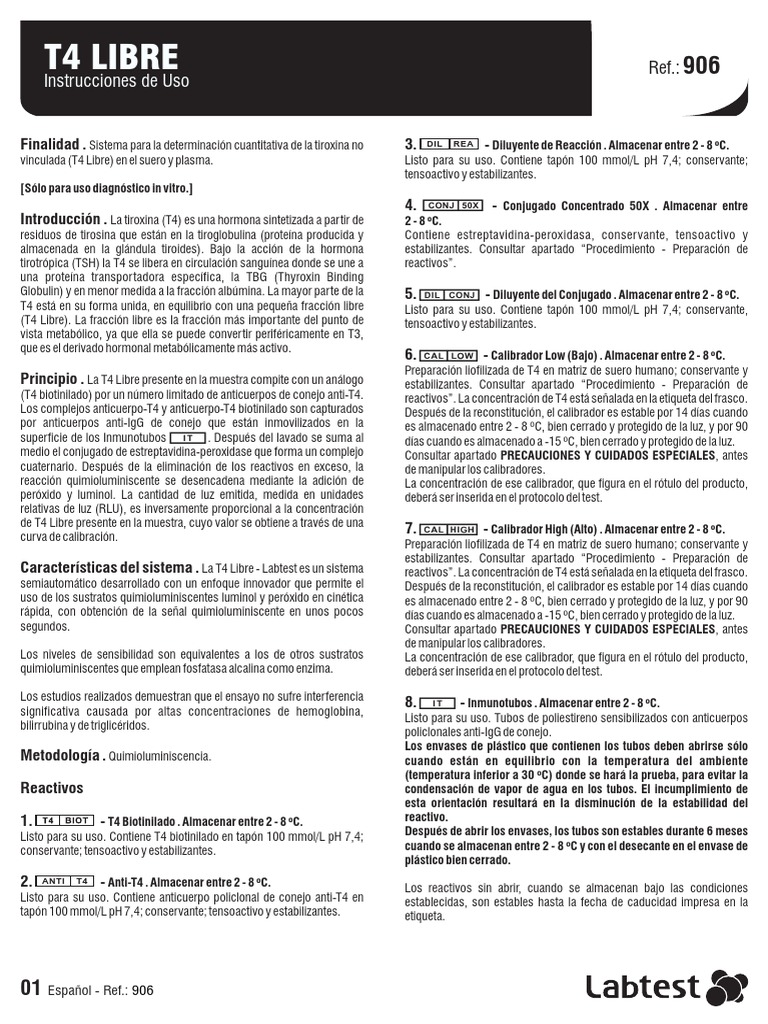 T4 Libre: Instrucciones de Uso | Descargar gratis PDF | Hormona ...