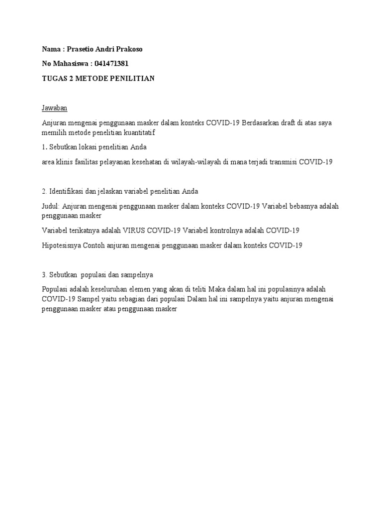 Tugas 2 Metode Penelitian | PDF | Sains & Matematika Tugas 2 Metode Penelitian | PDF | Sains & Matematika
