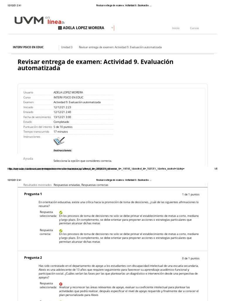 Revisar Entrega de Examen Actividad 9. Evaluaci N .. PDF | PDF | Evaluación | Sicología
