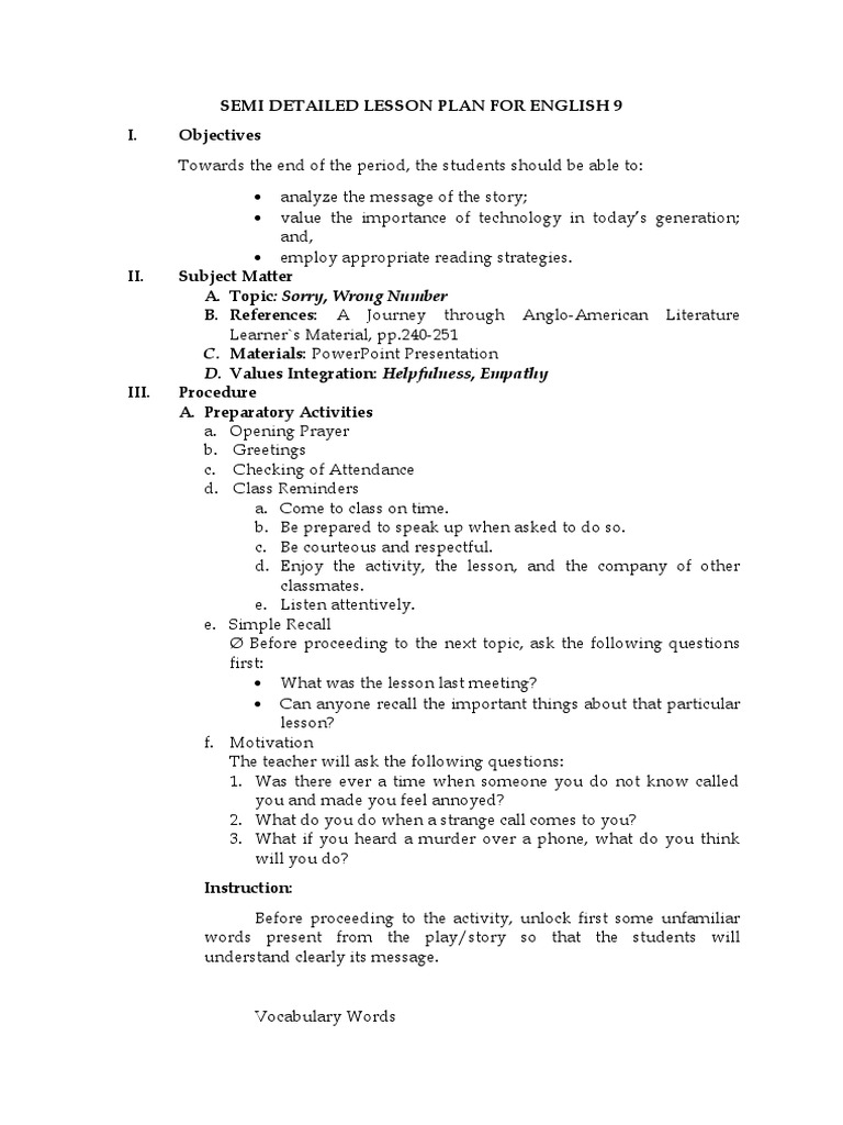 2semi Detailed Lesson Plan For English 9 | PDF | Cognition