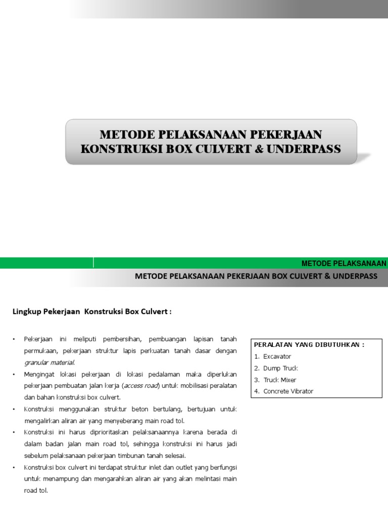 Metode Pelaksanaan Box Culvert - Underpass | PDF
