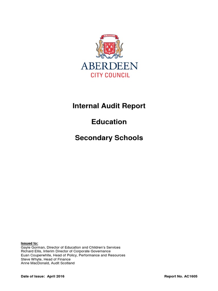 Internal Audit Report - Education - Secondary Schools | PDF | Value ...