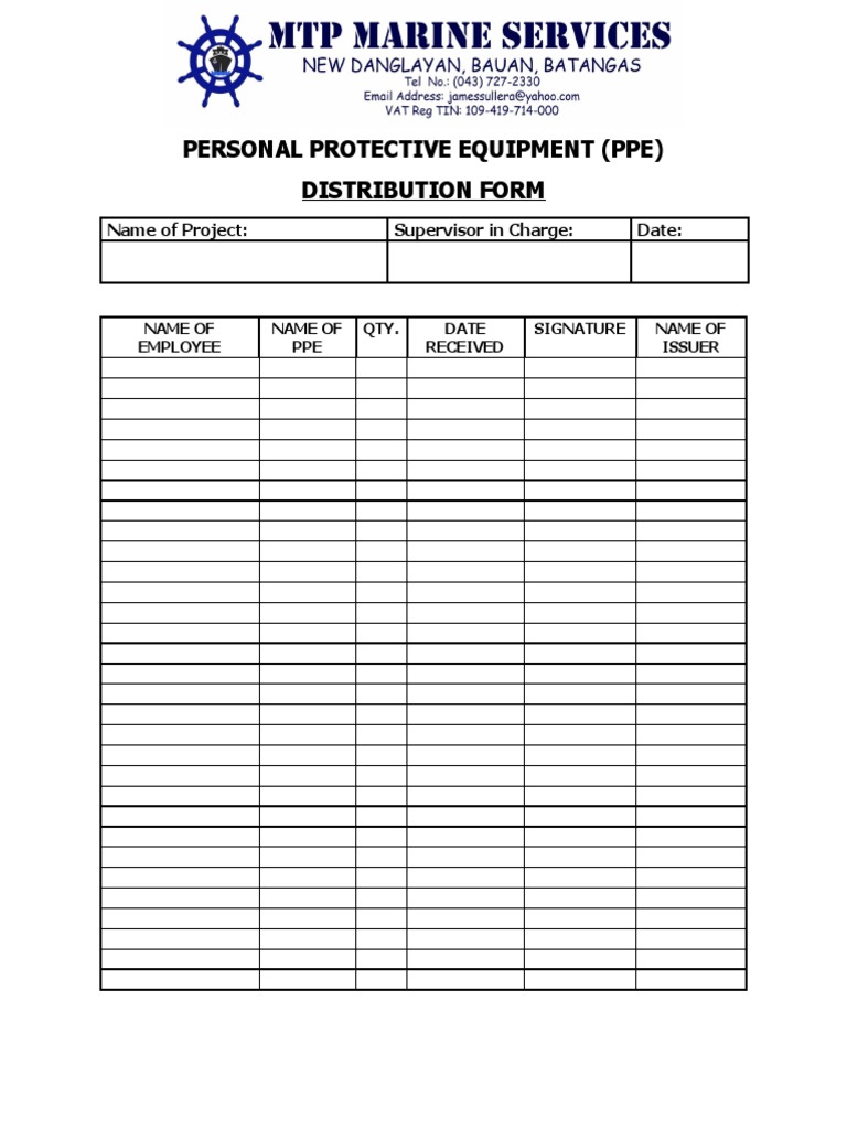 Distribution Form - Personal Protective Equipment | PDF