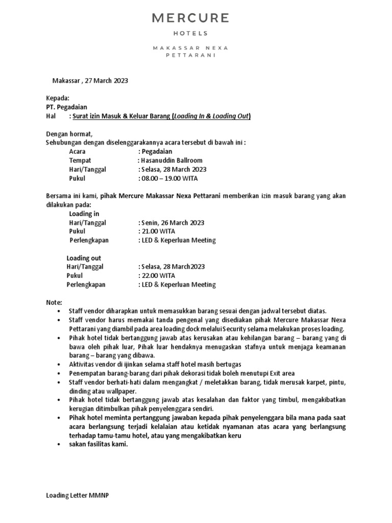 Surat Loading Pegadaian 28 March 2023 | PDF