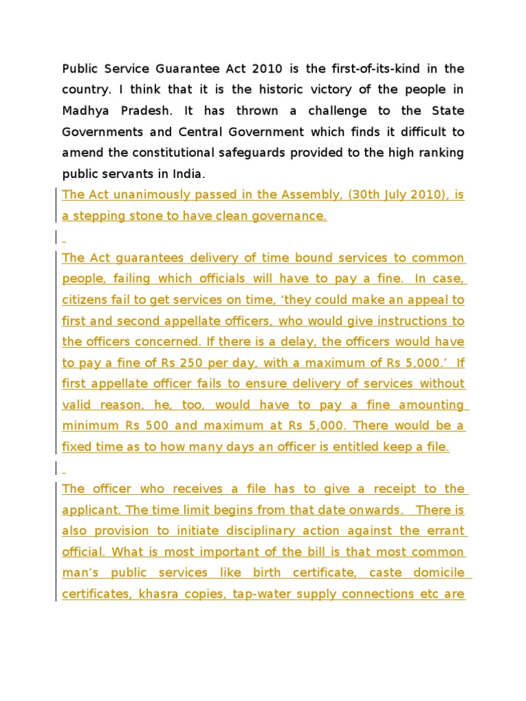 Public Service Guarantee Act 2010 Is The First | PDF | Corruption ...