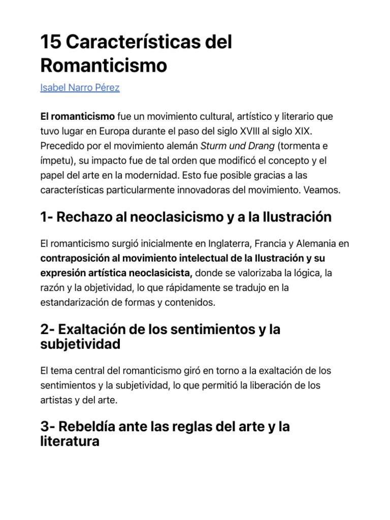 15 Características Del Romanticismo: 1-Rechazo Al Neoclasicismo y A La Ilustración | PDF