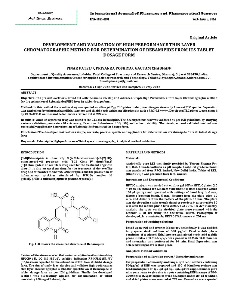 Development and Validation of High Performance Thin Layer Chromatographic Method For ...