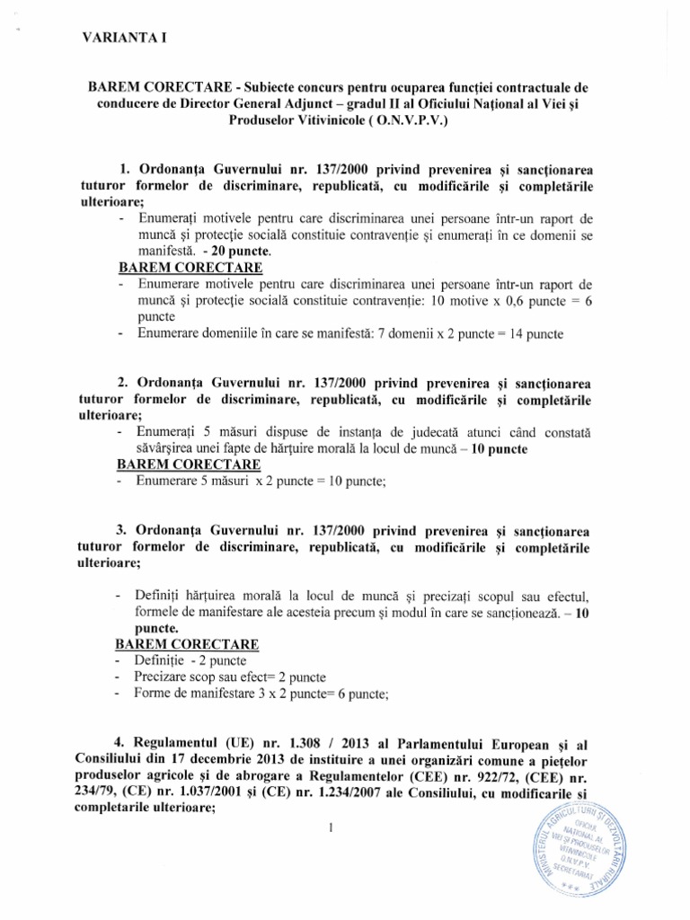 Barem Corectare Subiecte Proba Scrisa | PDF