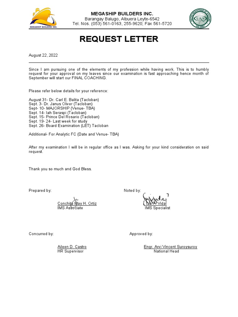 Request Letter: Megaship Builders Inc | PDF