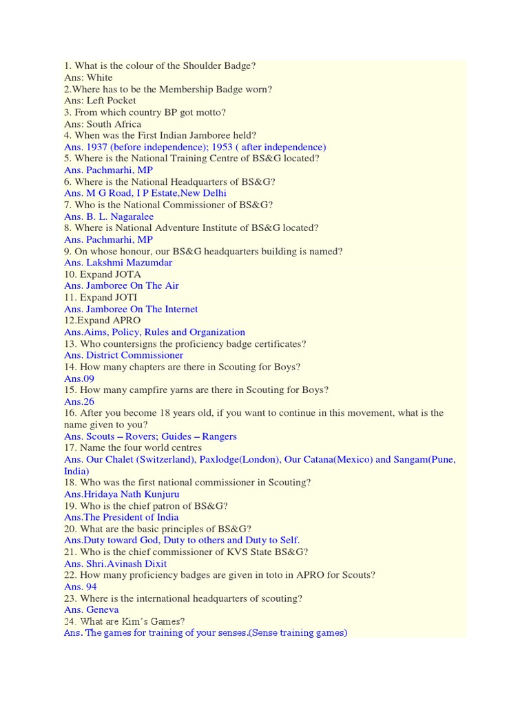 Scout Quest and Scout Question Bank | PDF