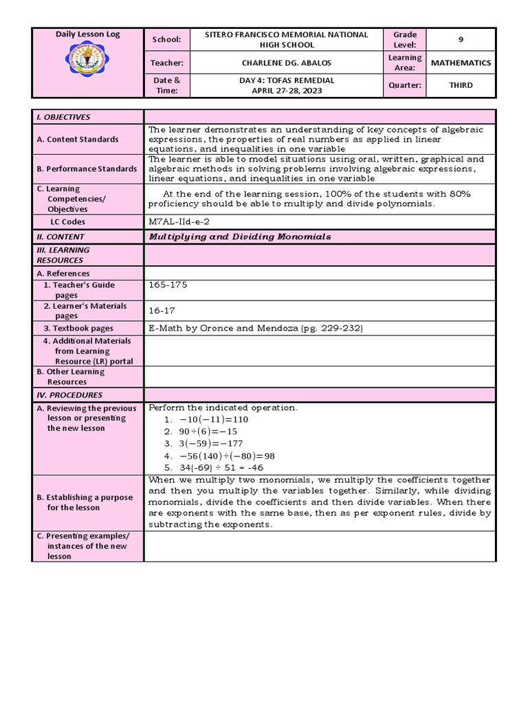 DLL For TOFAS Topic 1 2 | PDF | Equations | Learning