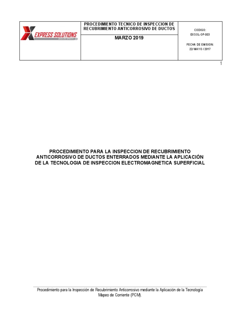 Exsol Op 003 Procedimiento De Inspeccion De Ductos Pdf Corriente